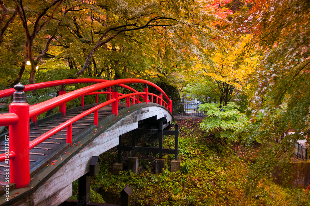 Red Bridge in Ikaho Onsen, Gunma, Japan Stock Photo | Adobe Stock