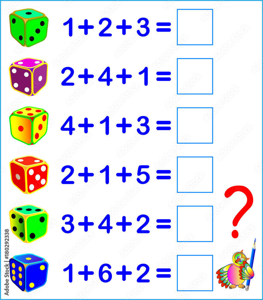 Educational page with exercises for children on addition. Count the ...