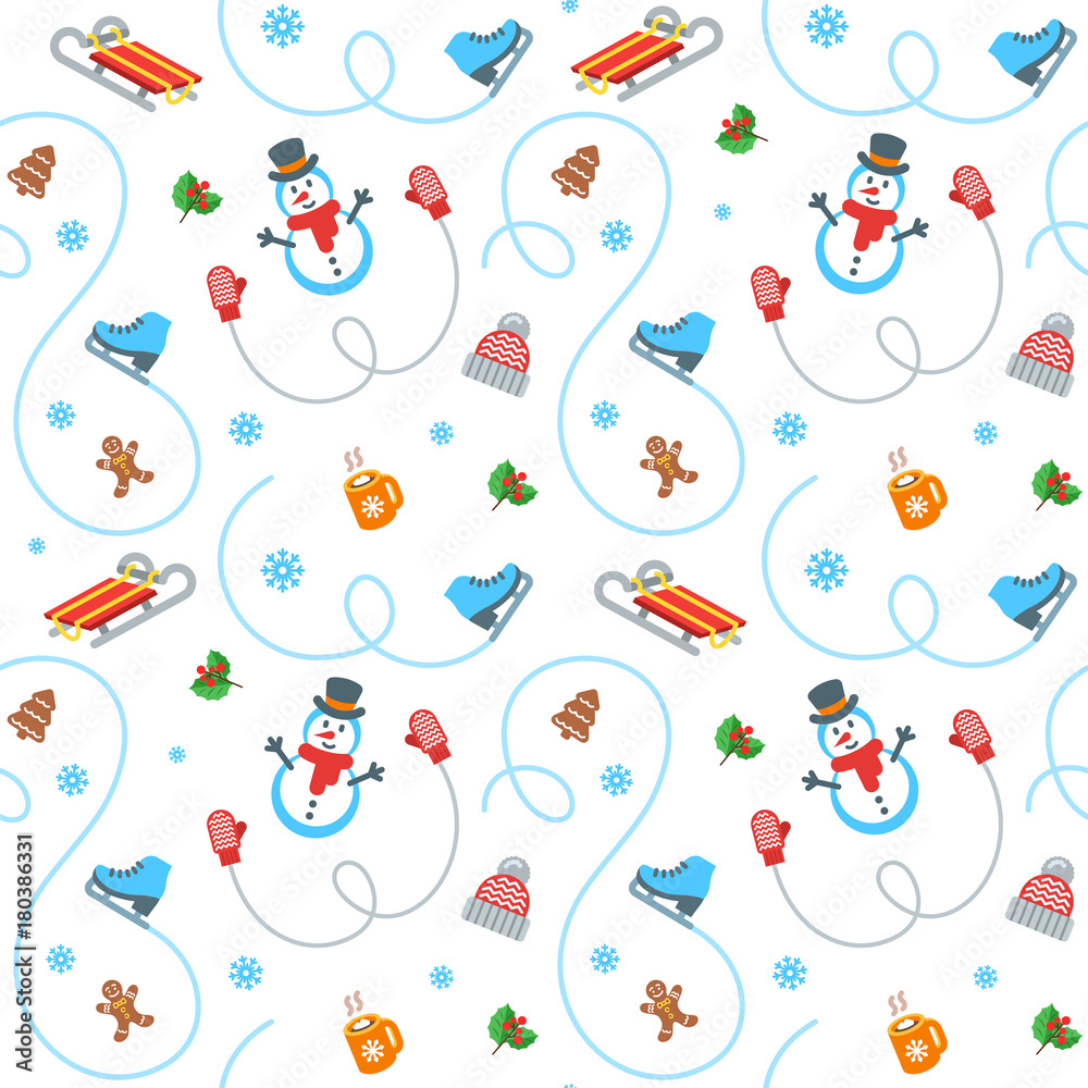 Winter holidays seamless pattern. Flat vector illustration. Simple ...