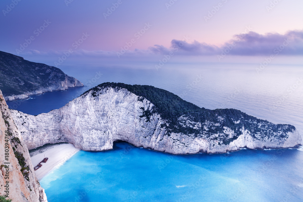 Sunset at Navagio beach with shipwreck view, Zakynthos Zante island ...
