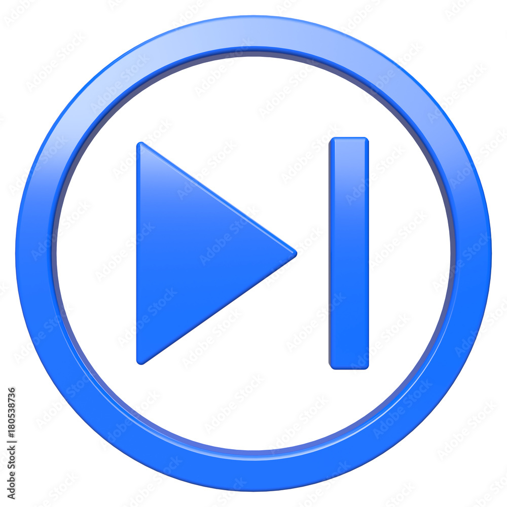 Play next icon. Blue round 3d button with frame Stock Illustration ...
