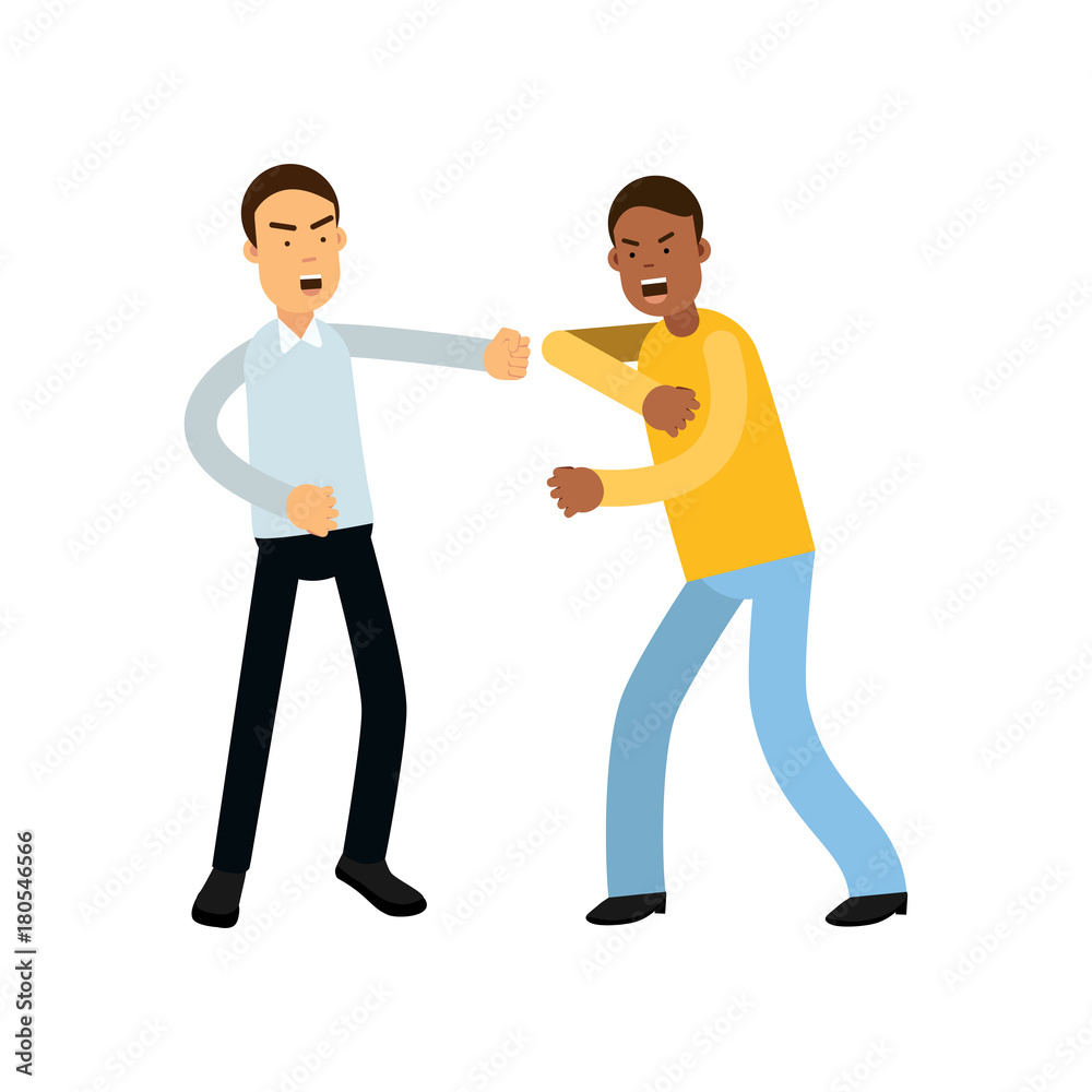 Flat vector illustration of two angry people characters in fighting ...