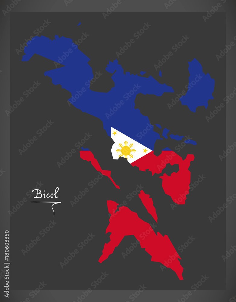 Bicol map of the Philippines with Philippine national flag illustration ...