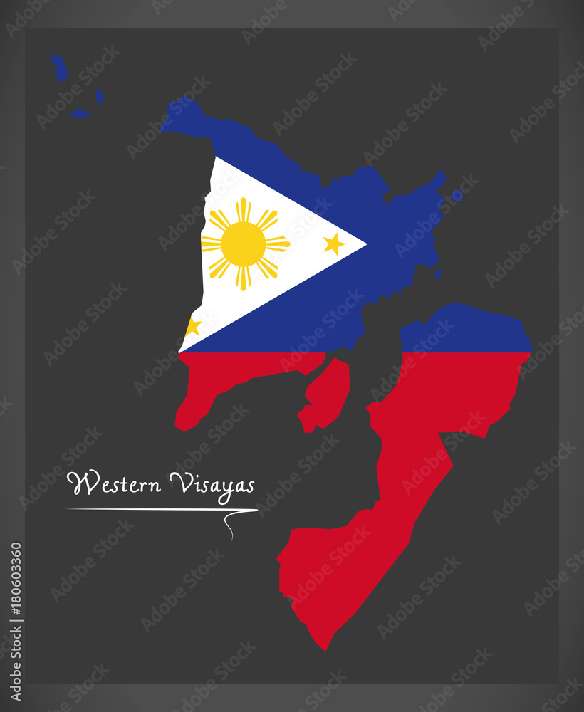 Western Visayas map of the Philippines with Philippine national flag ...