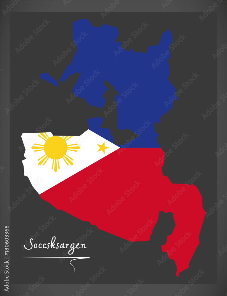 Soccsksargen map of the Philippines with Philippine national flag ...