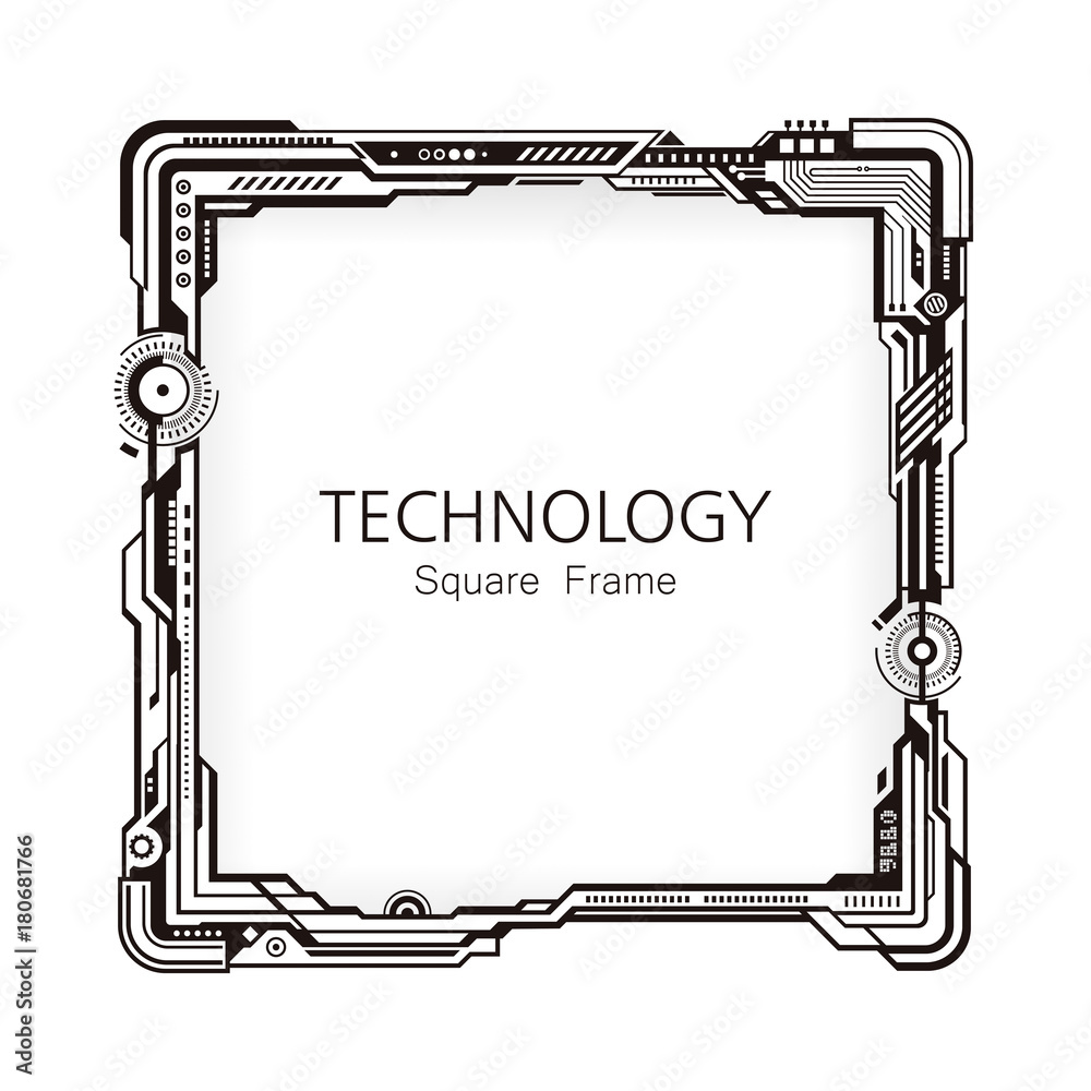 Square technology black and white frame border design background. Stock ...