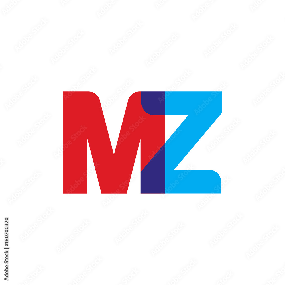 Initial letter MZ, overlapping transparent uppercase logo, modern red ...