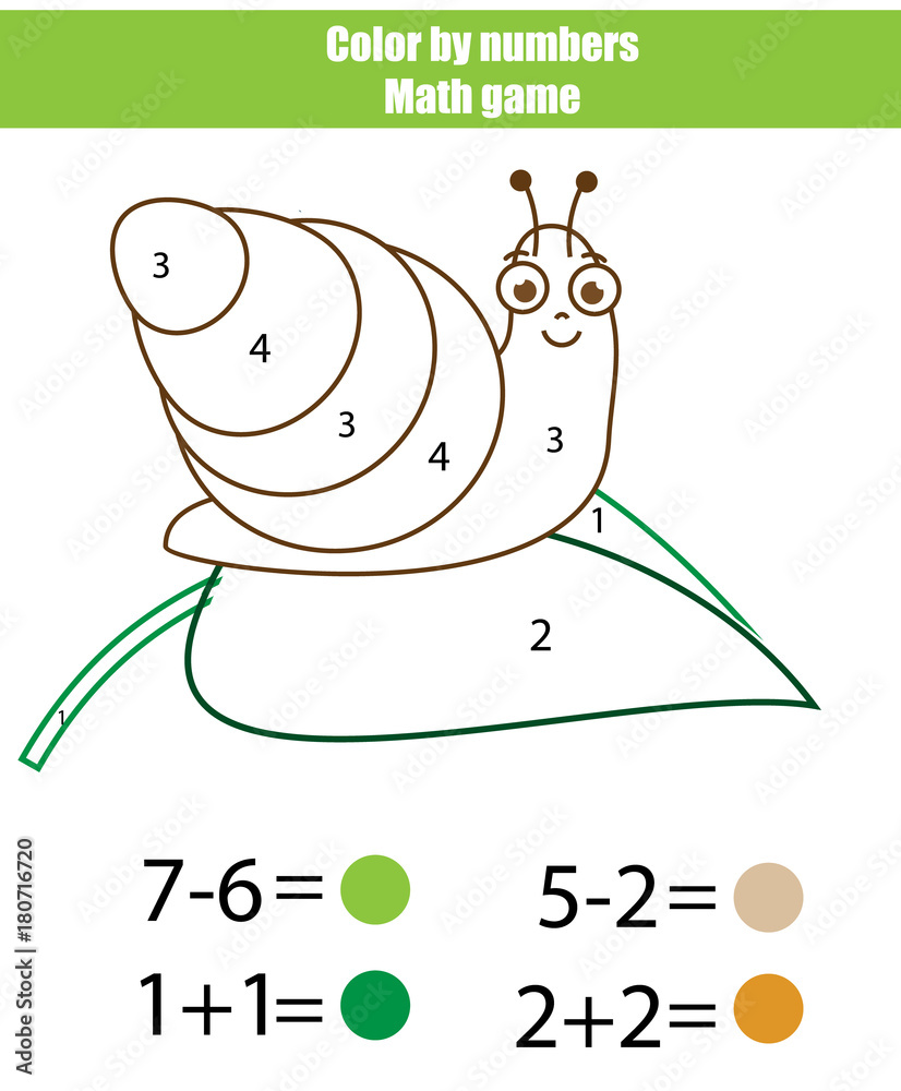 Children educational game. Mathematics actvity. Color by numbers ...