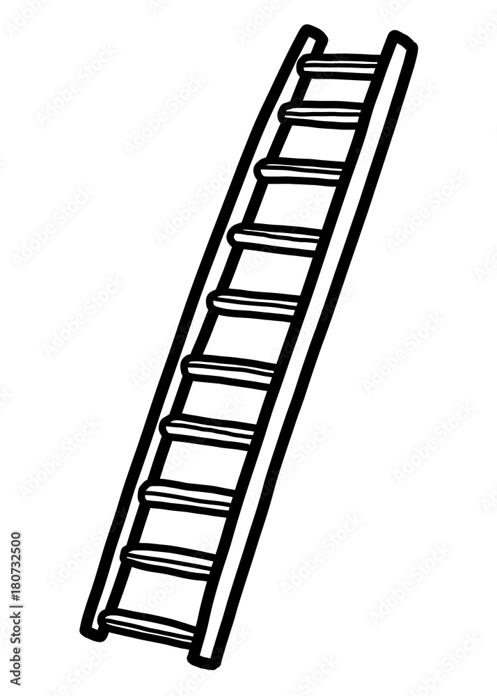 long ladder / cartoon vector and illustration, black and white, hand ...