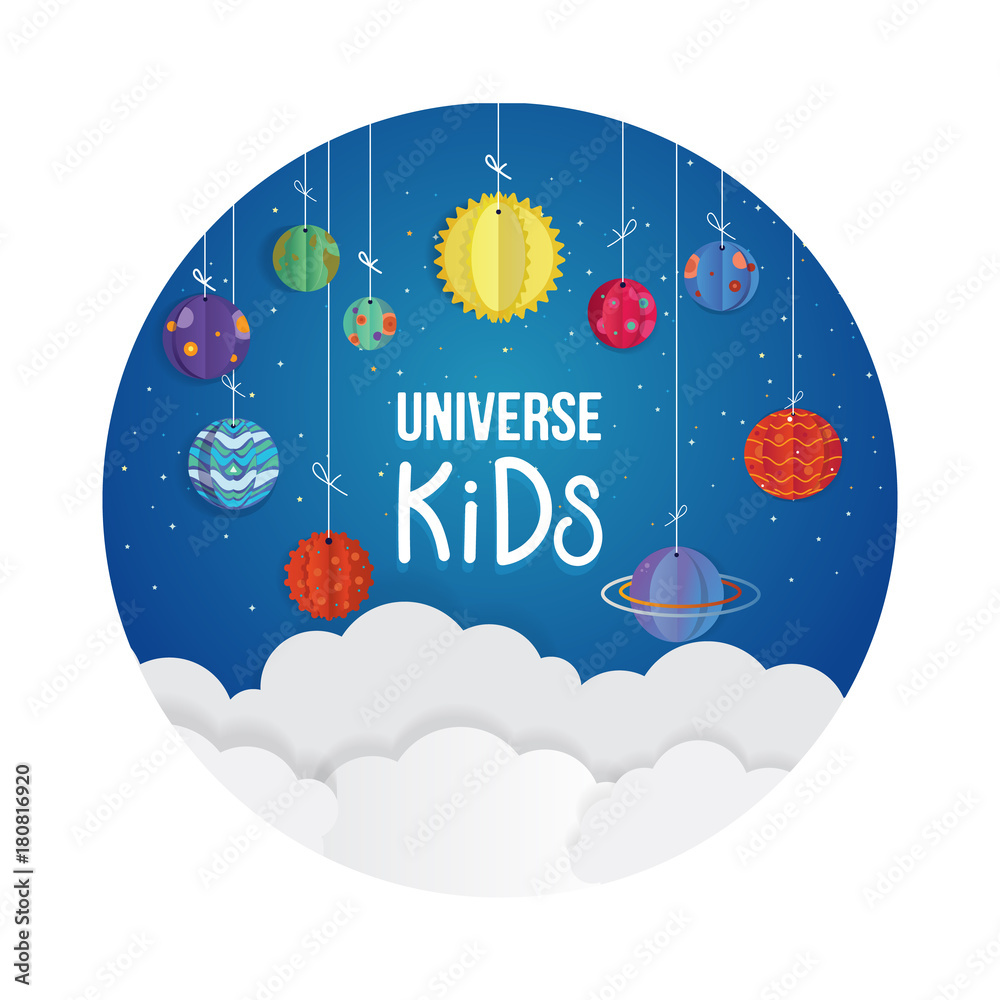 Planet in solar system for Kids. Paper art with craft style. cute ...