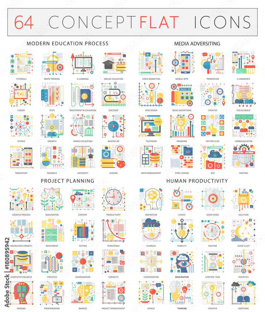 Infographics concept icons of modern education, media adversiting ...
