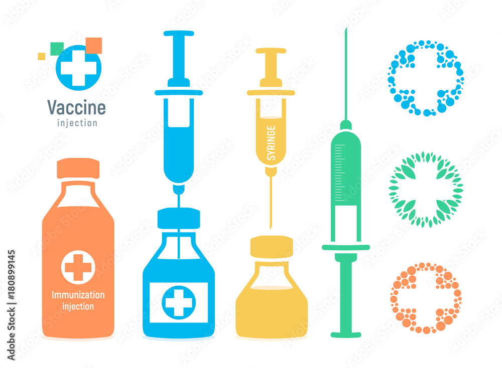 Vaccine vial and syringe, infographic elements. Injection vaccination ...