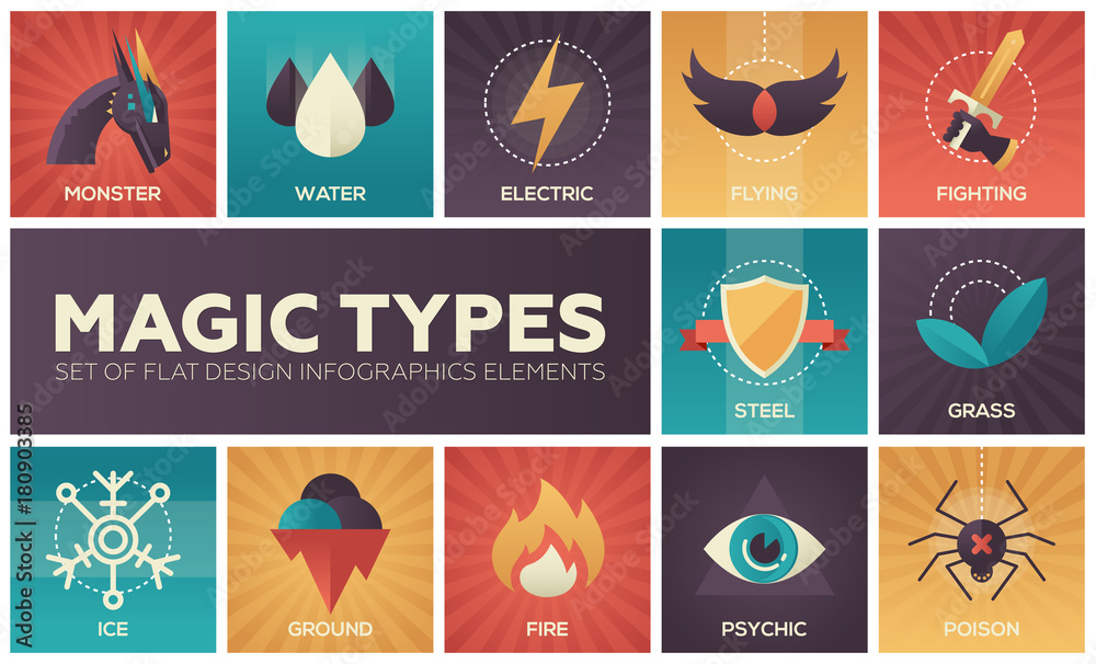Magic types - set of flat design infographics elements Stock Vector ...