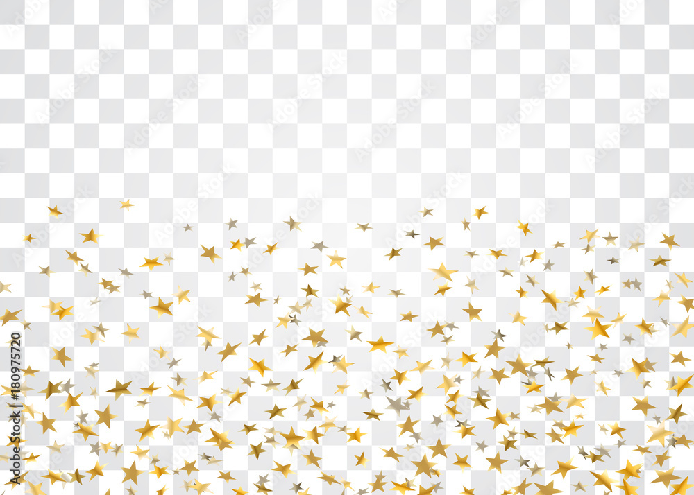 Gold stars falling confetti isolated on white transparent background ...