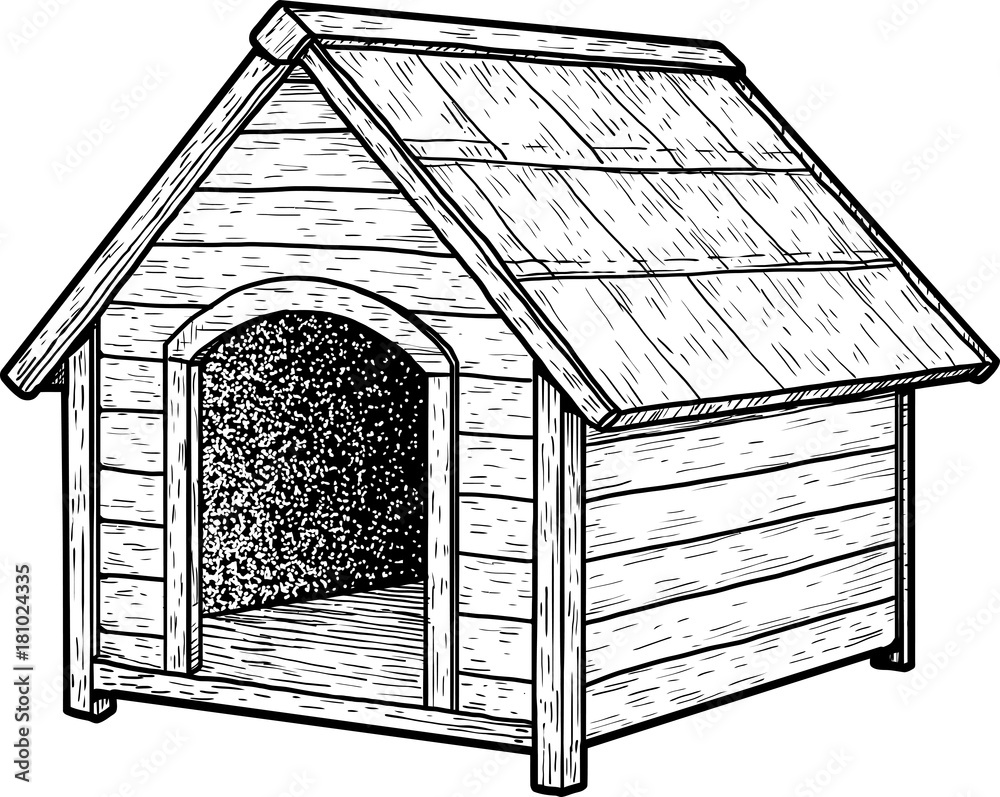 Dog house illustration, drawing, engraving, ink, line art, vector Stock ...
