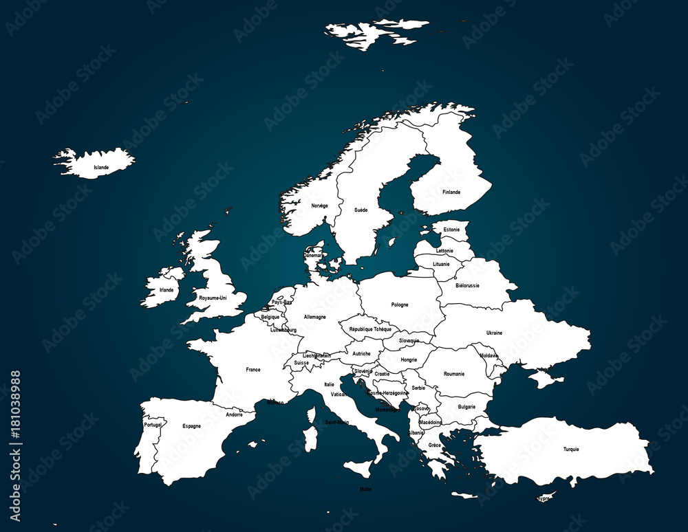 Image vectorielle Stock Carte Europe, Pays FR et EN, calques ...
