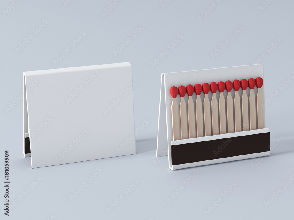 Blank matches white book mock up, red matches 3d rendering Stock ...