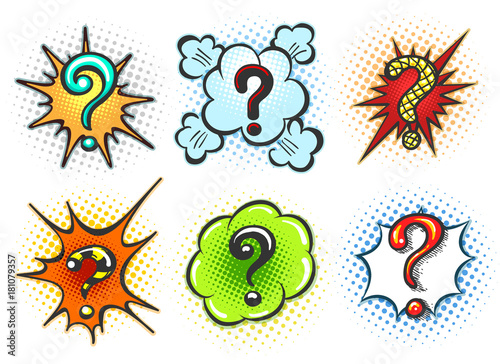 Comic question marks. Pop art speech bubble question mark box set ...