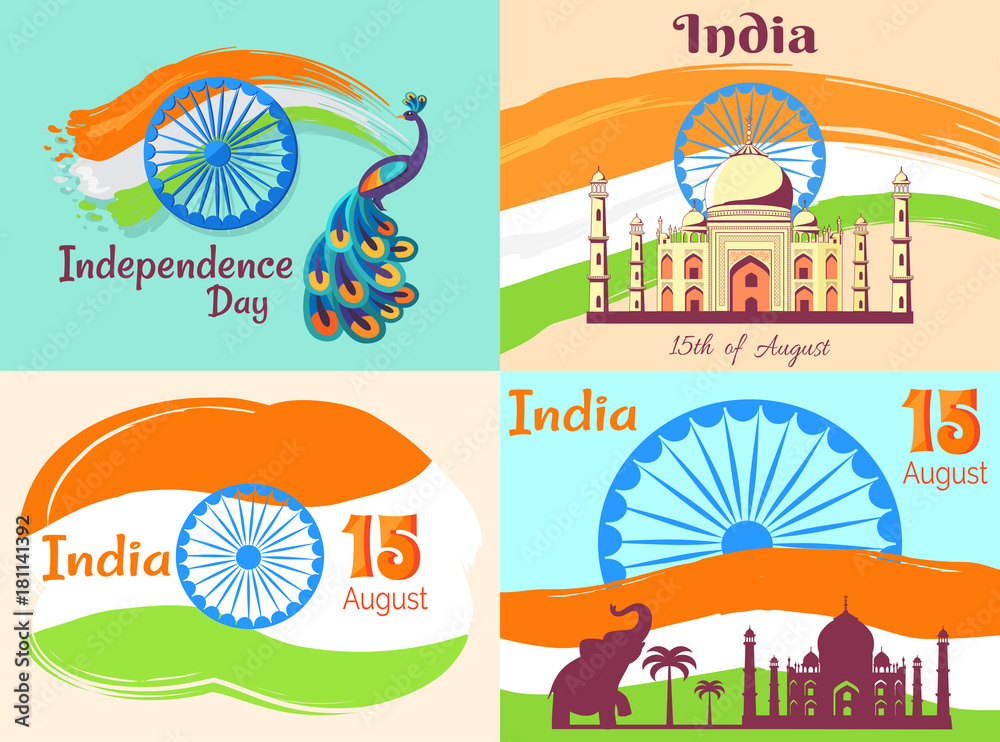 15 August Independence Day in India Posters Set Stock Vector | Adobe Stock