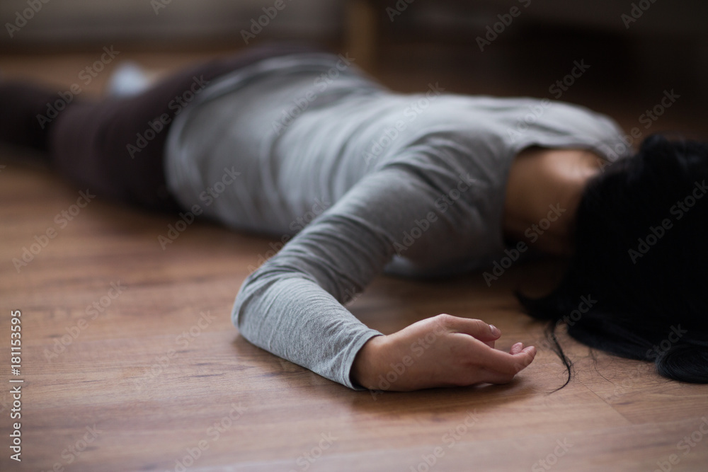 dead woman body lying on floor at crime scene Stock Photo | Adobe Stock