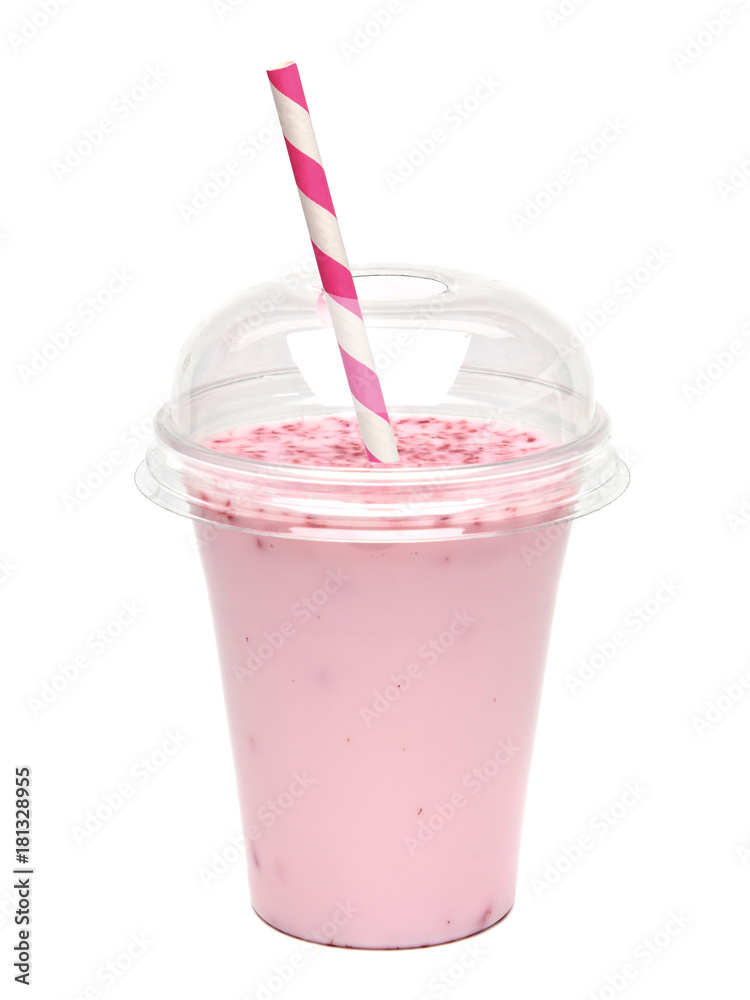 Strawberry milkshake in take away cup mock up isolated on white ...