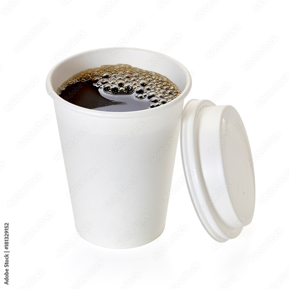 Filter coffee in takeaway cup with open lid on white background ...
