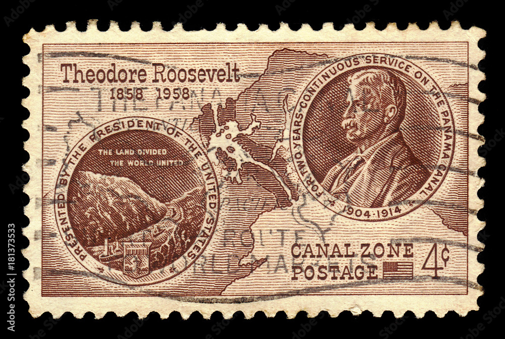 Panama Canal and portrait Theodore Roosevelt Stock Photo | Adobe Stock