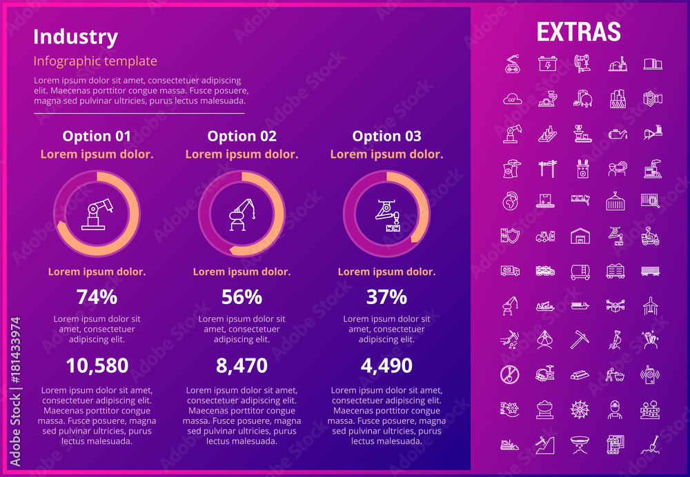 Industry infographic template, elements and icons. Infograph includes ...