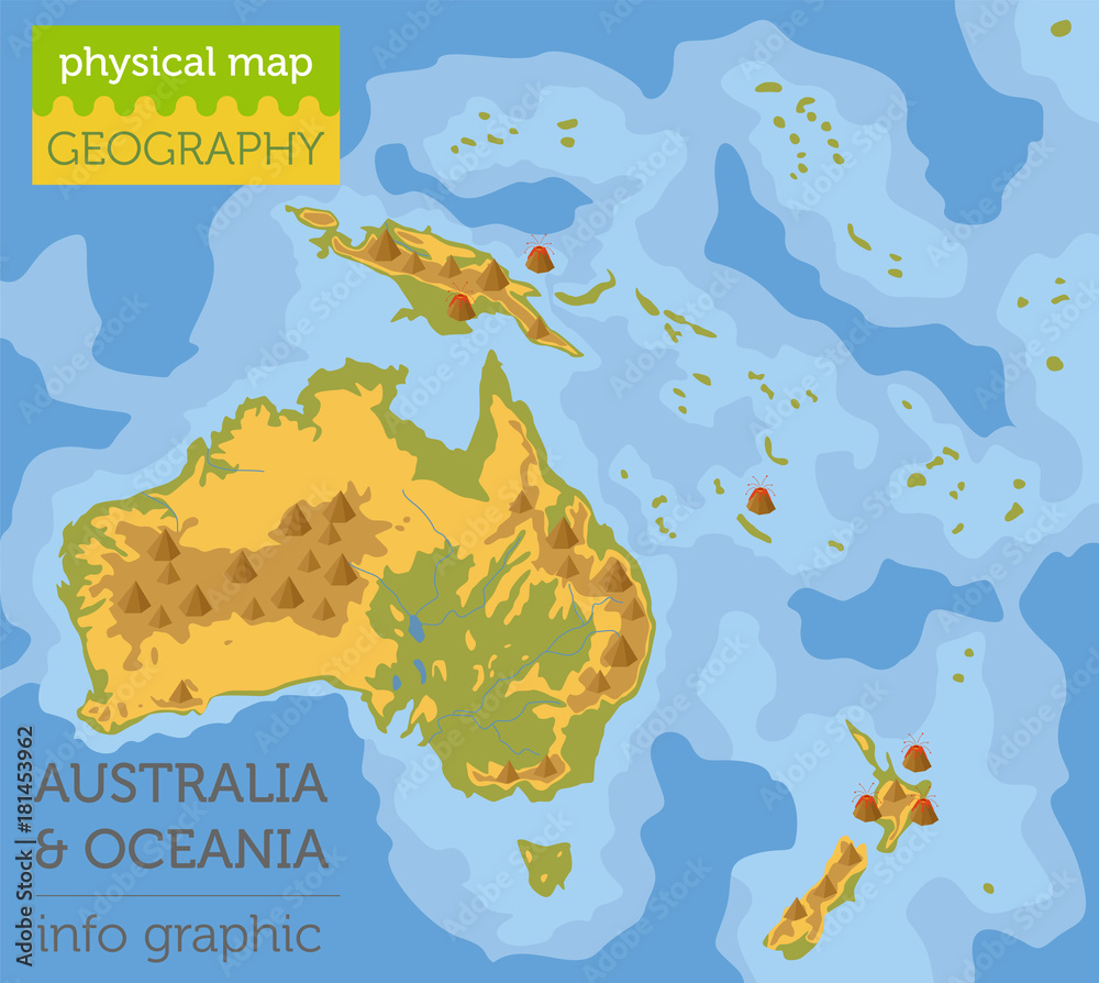 Australia and Oceania physical map elements. Build your own geography ...