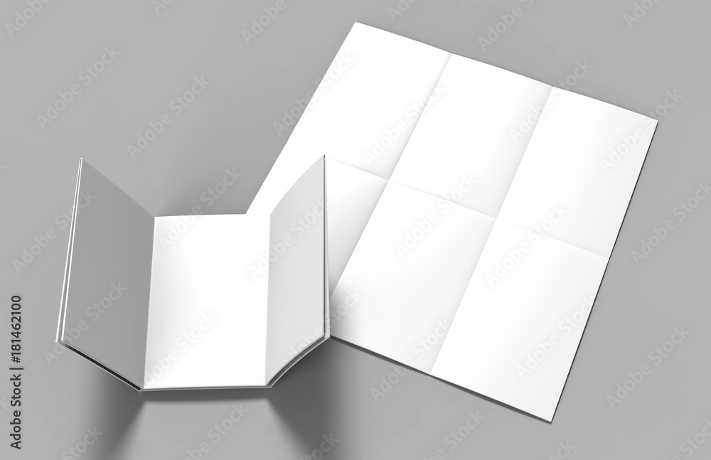 Half fold then tri fold brochure ready for your design. Blank white 3d ...
