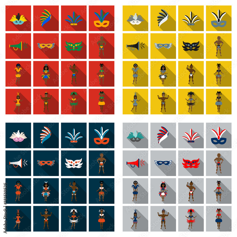 Set of Brazilian samba dancers and carnival masks . Vector carnival ...