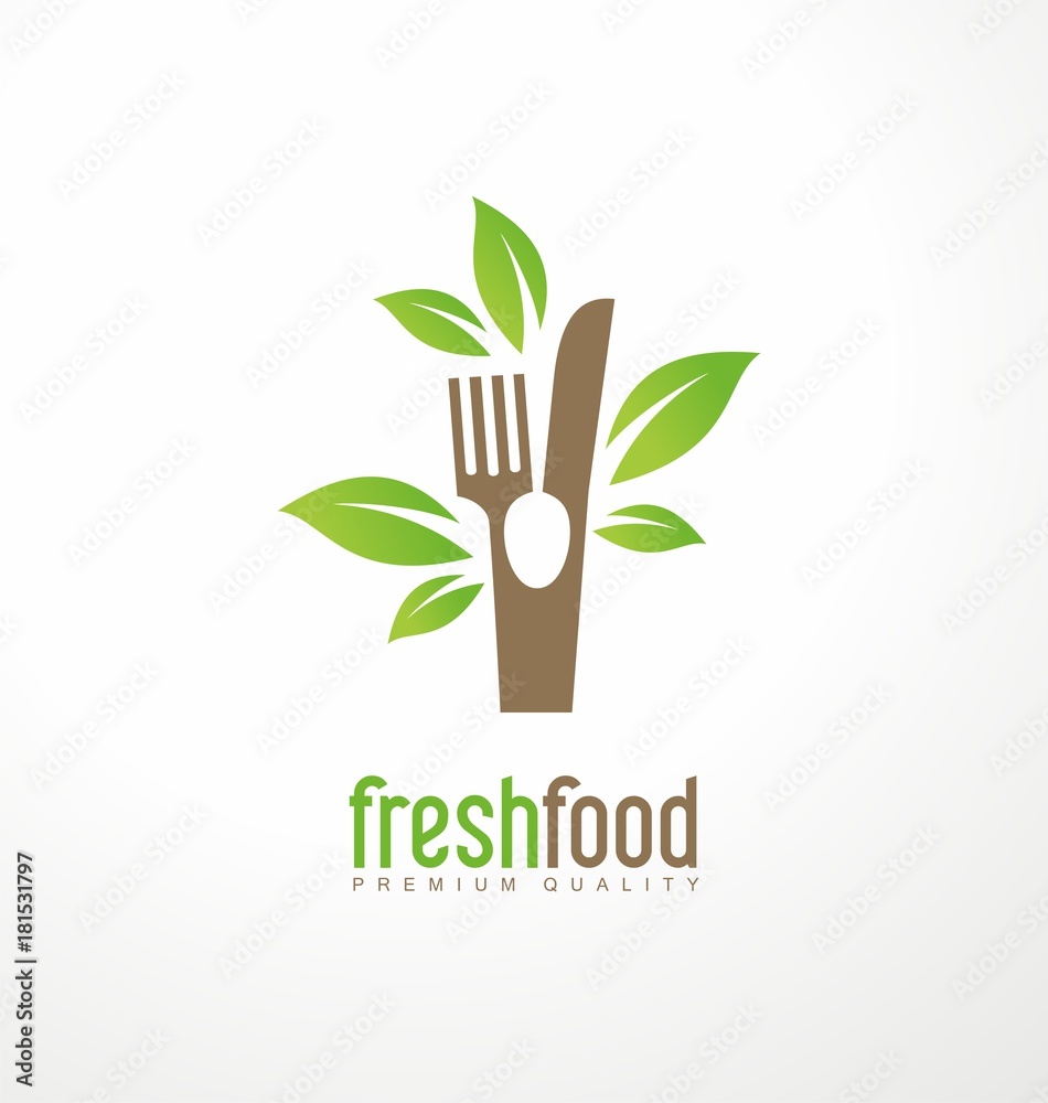 Fresh food logo design concept with tree shape made from fork, knife ...