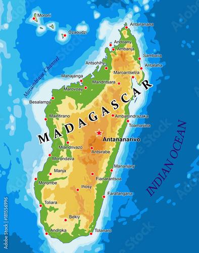 Physical map of Madagascar - Acquista questo vettoriale stock ed ...