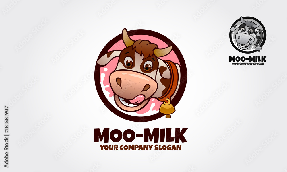 Moo Milk Mascot Cartoon Character. A cow cartoon character logo ...