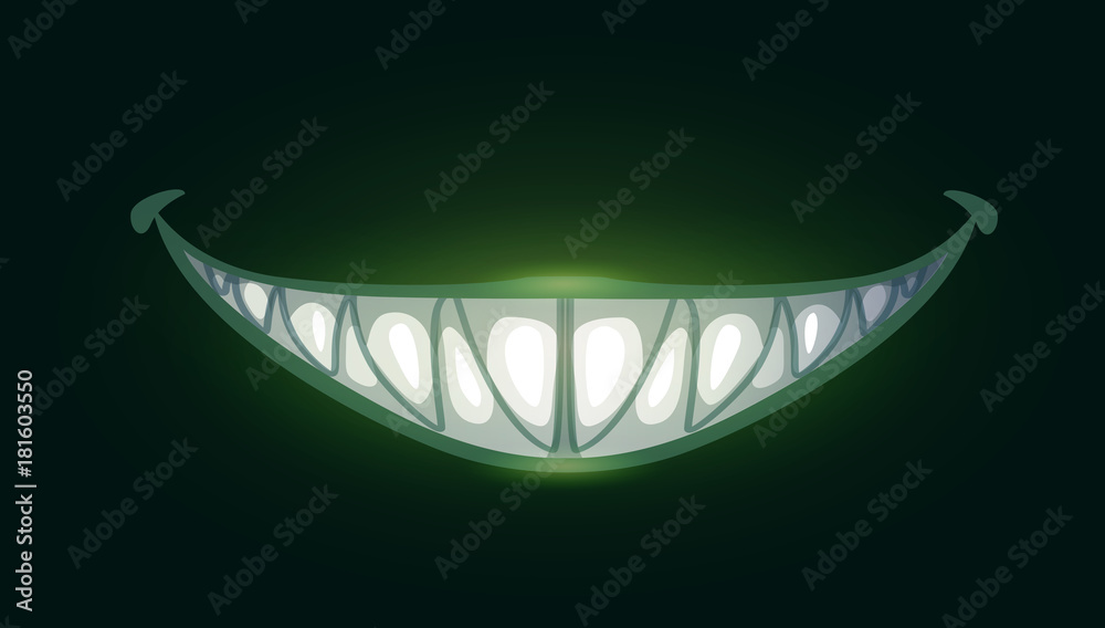 Cartoon scary evil smile with big sharp teeth Stock Vector | Adobe Stock