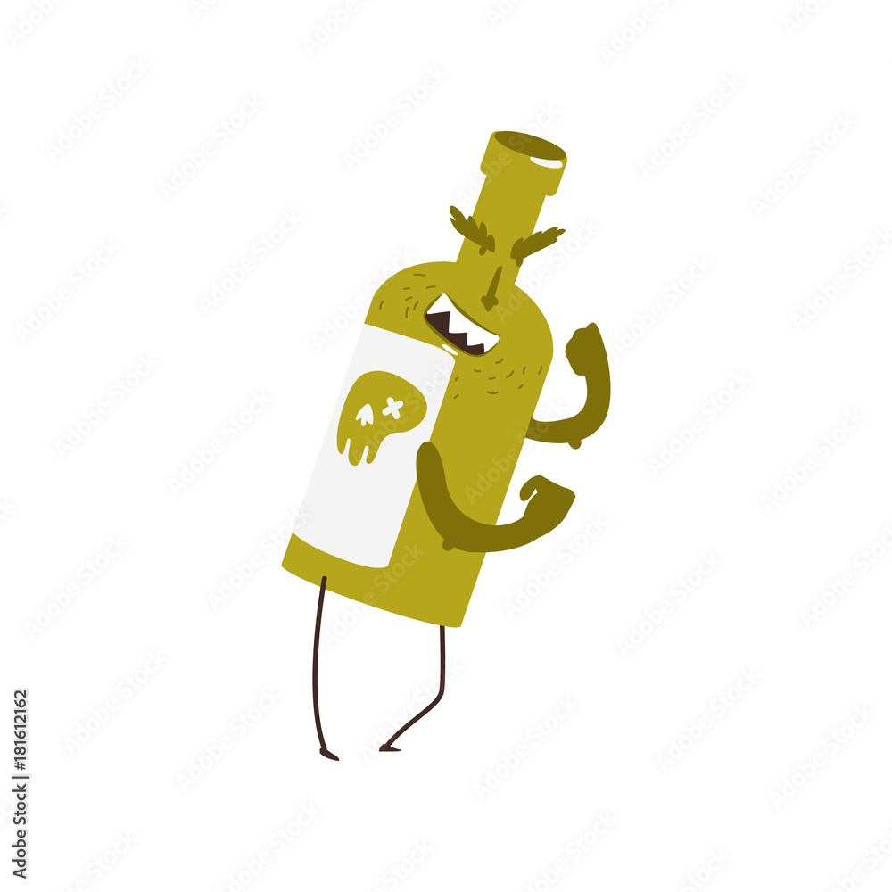 Humanized alcohol, spirit, booze bottle character standing in fighting ...