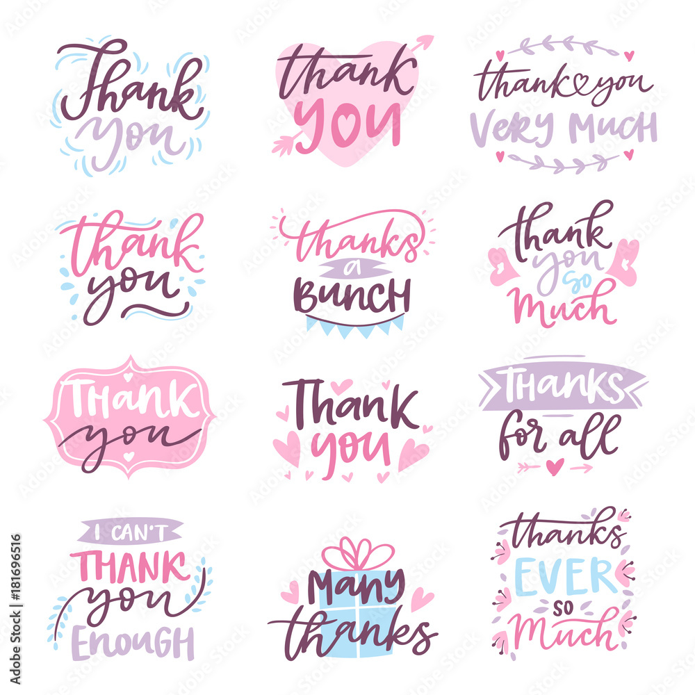 Thank You vector card text logo letter script typography illustration ...