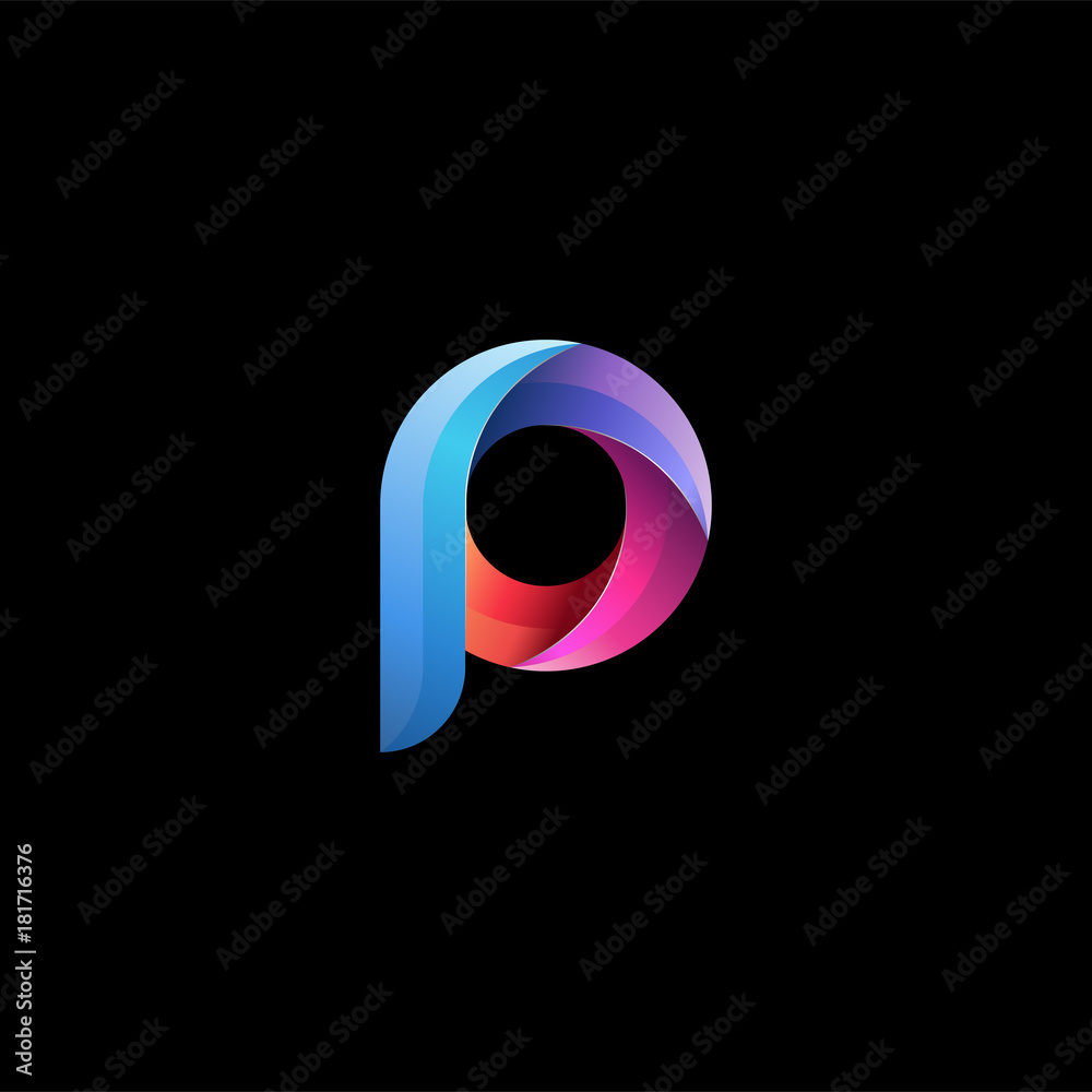 Initial lowercase letter p, curve rounded logo, gradient vibrant ...