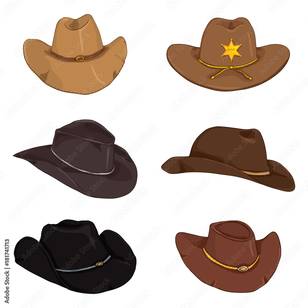 Vector Set of Cartoon Color Cowboy Hats Stock Vector | Adobe Stock
