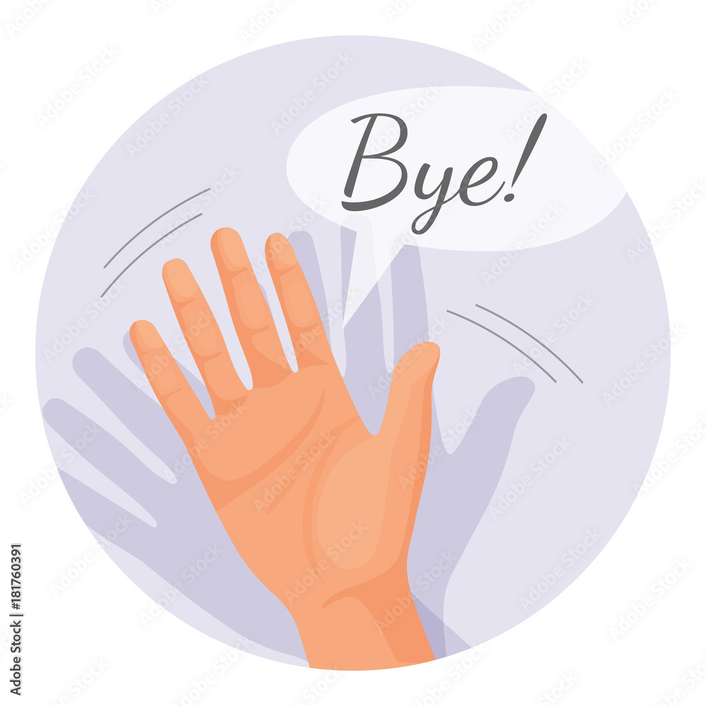 Hand waving goodbye vector illustration in round circle isolated Stock ...