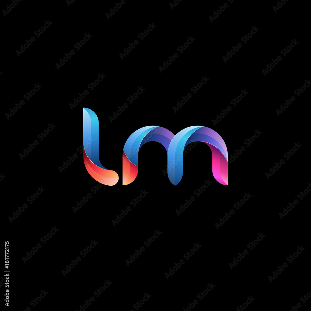 Initial lowercase letter lm, curve rounded logo, gradient vibrant ...