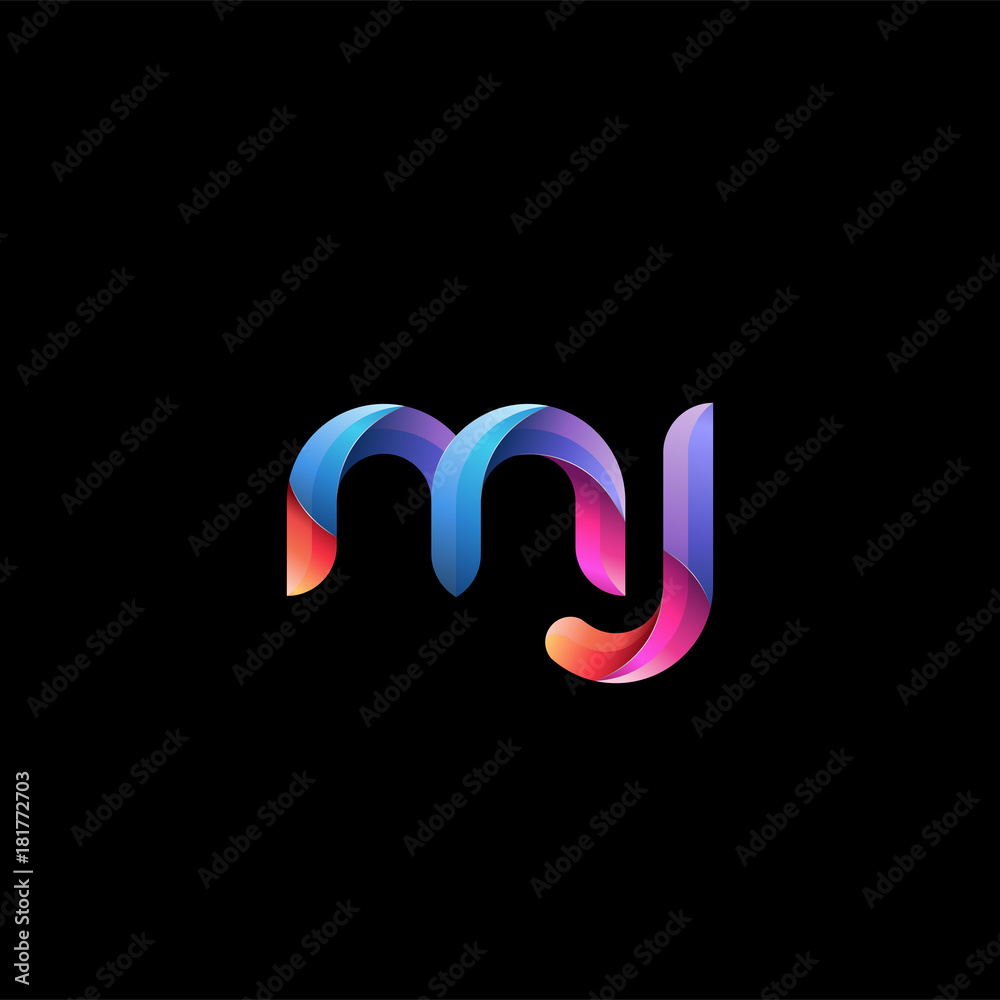 Initial lowercase letter mj, curve rounded logo, gradient vibrant ...
