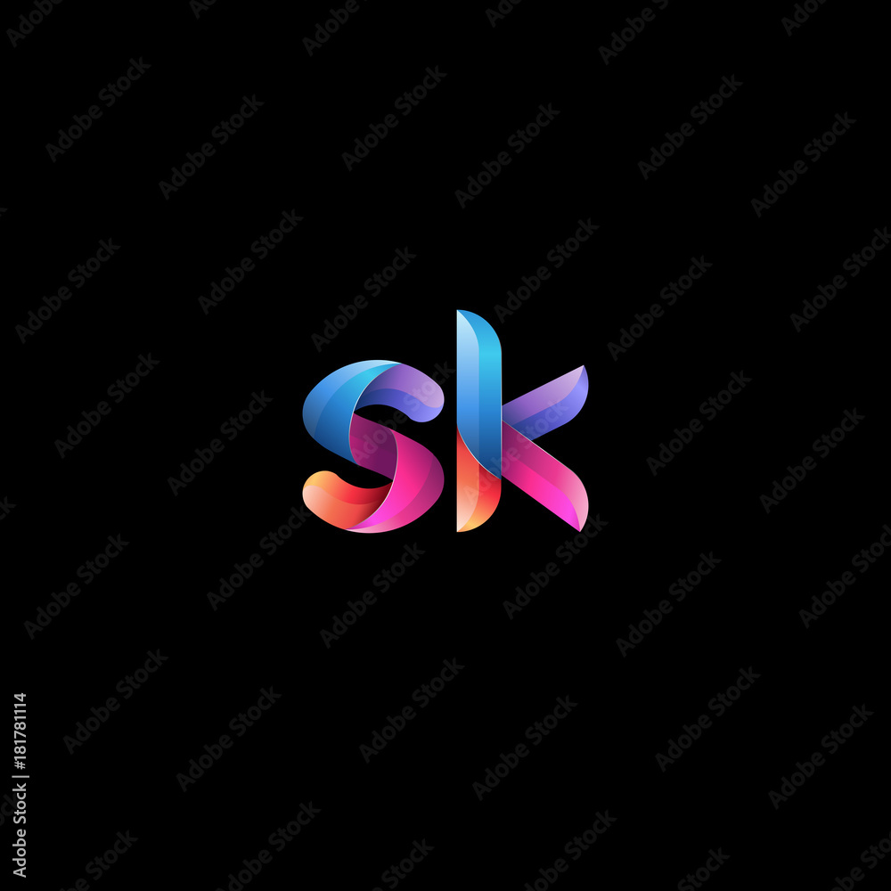Initial lowercase letter sk, curve rounded logo, gradient vibrant ...