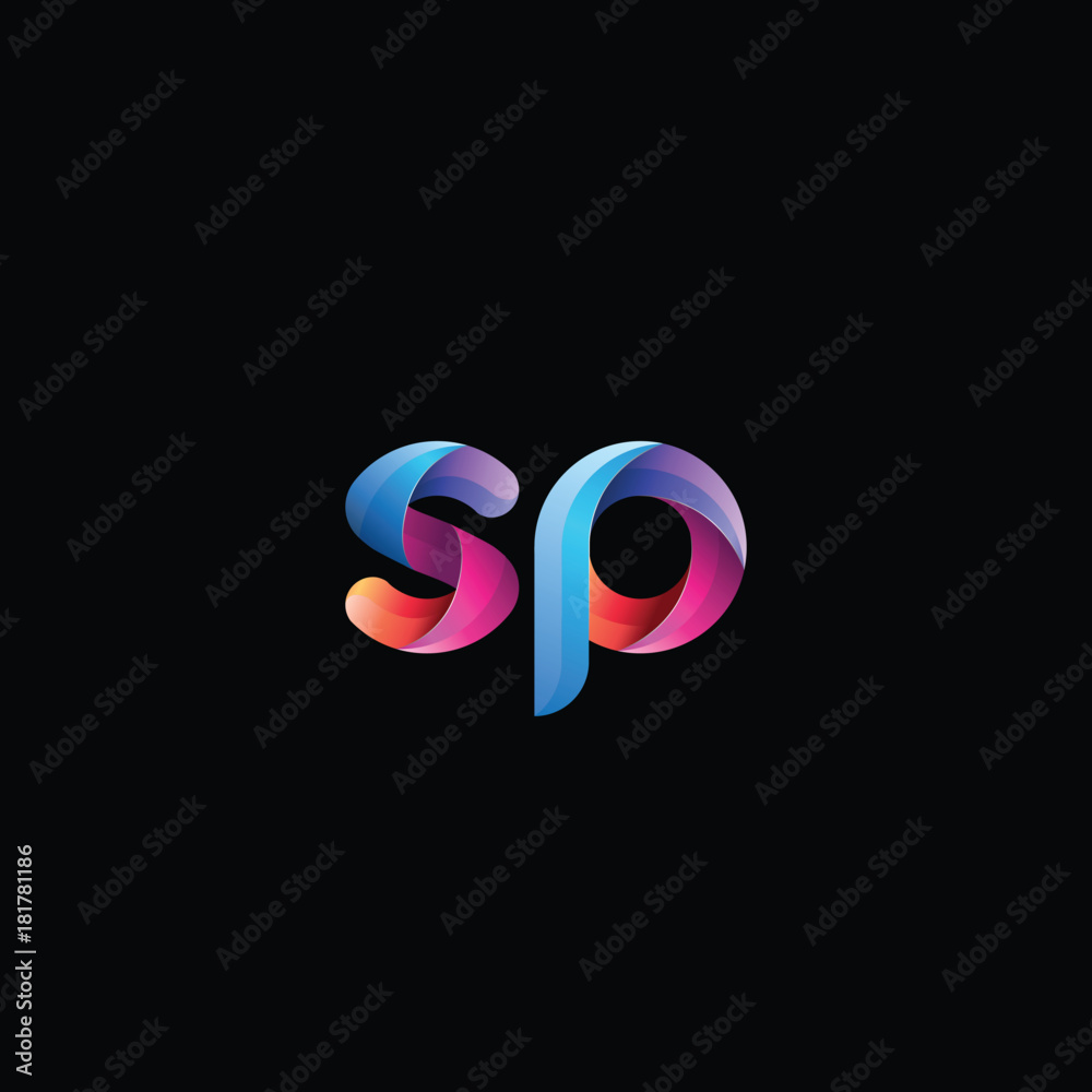 Initial lowercase letter sp, curve rounded logo, gradient vibrant ...