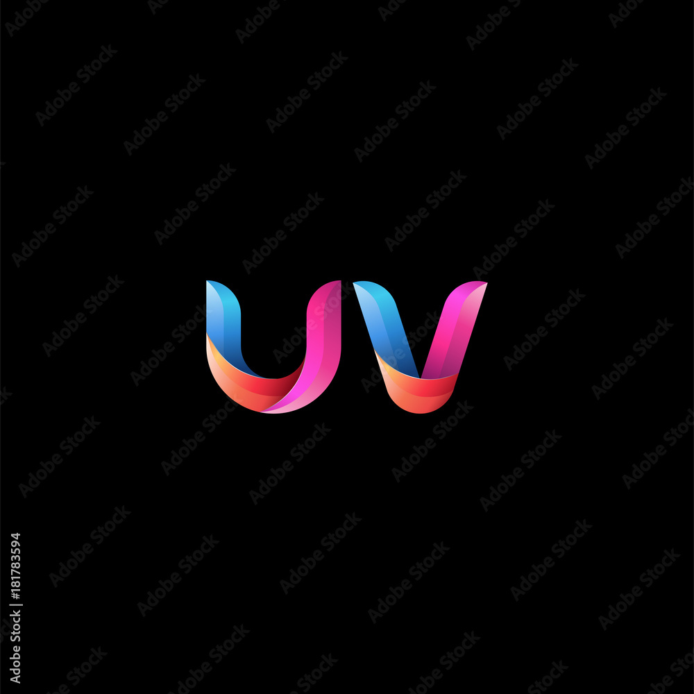 Initial lowercase letter uv, curve rounded logo, gradient vibrant ...