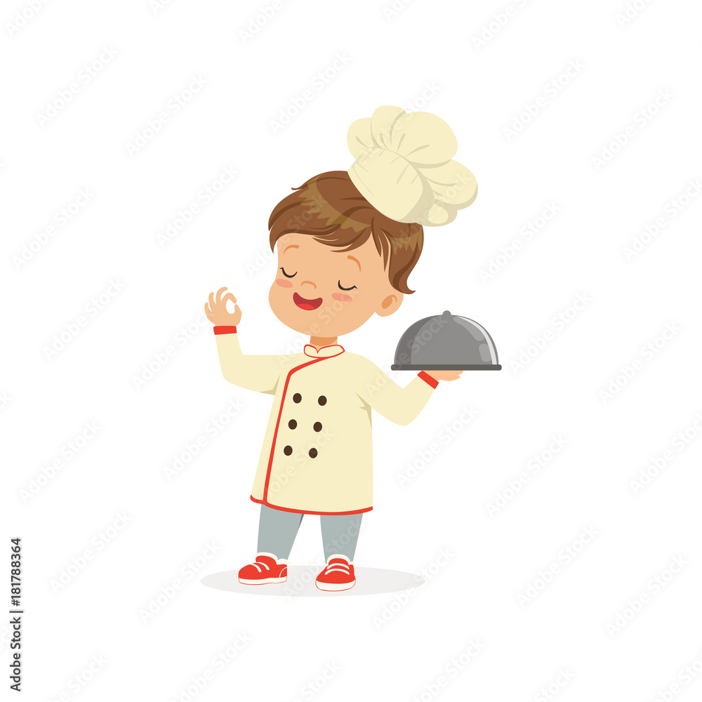 Cartoon character of boy in chef uniform and hat. Kid dream of becoming ...