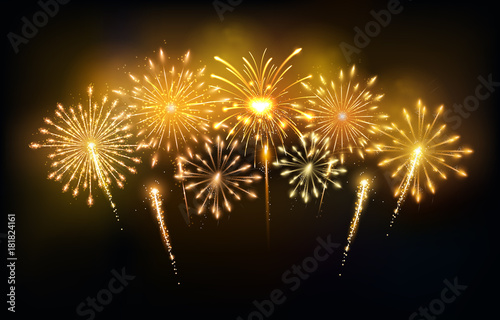 golden fireworks - Happy New Year Stock Vector | Adobe Stock
