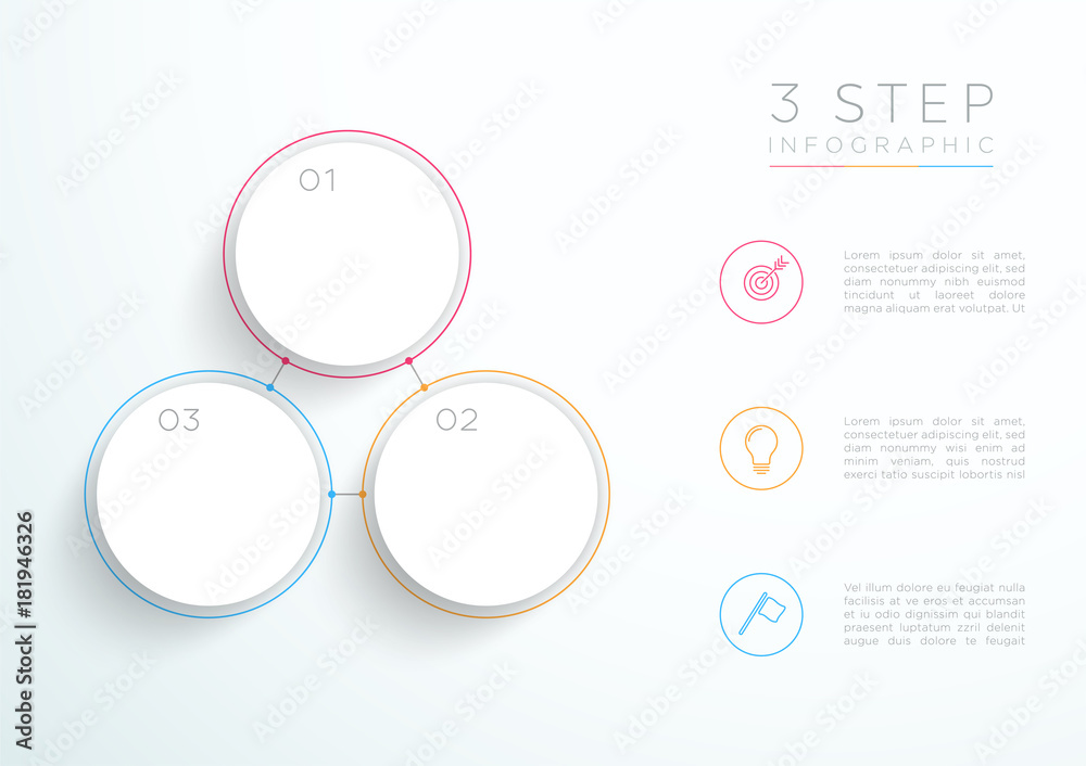 Infographic Simple White 3 Step Connected Circles Stock Vector | Adobe ...