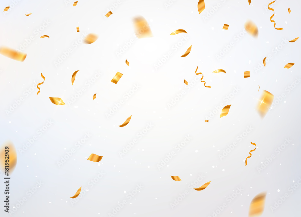 Gold confetti background vector. Gold confetti falling festive ...