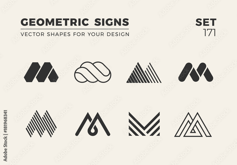 Set of eight minimalistic trendy shapes. Stylish vector logo emblems ...